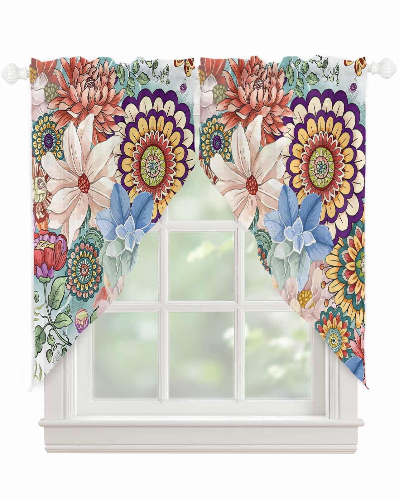 Boho Floral Swag Valances for Windows, Bohemia Colorful Mandalas ...
