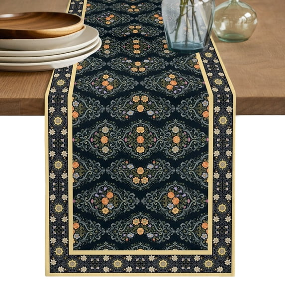 Boho Floral Table Runner 90 Inches Long, Geometric Ethnic Tribe ...