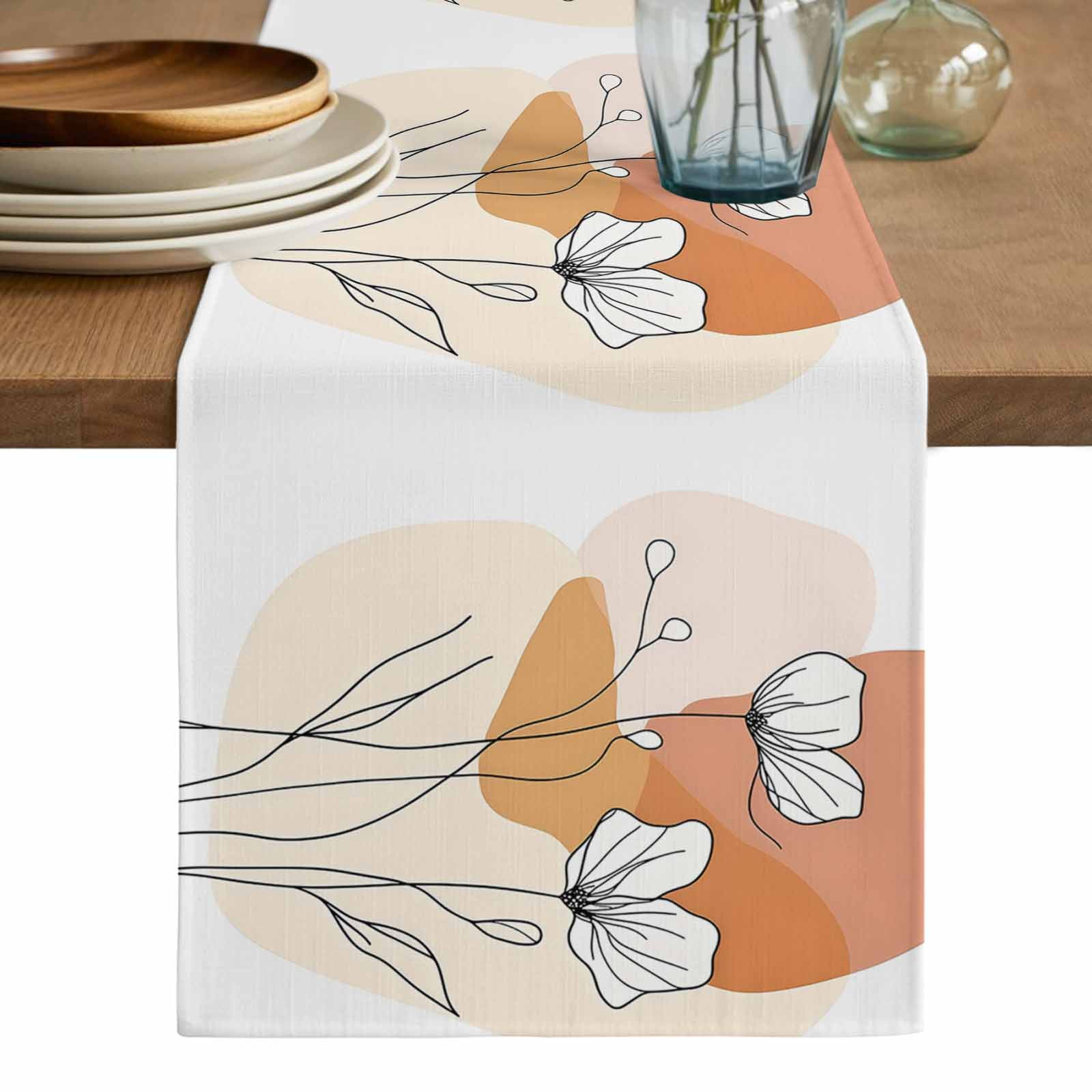 Boho Floral Table Runner, Abstract Contemporary Minimalist Clean-lined ...