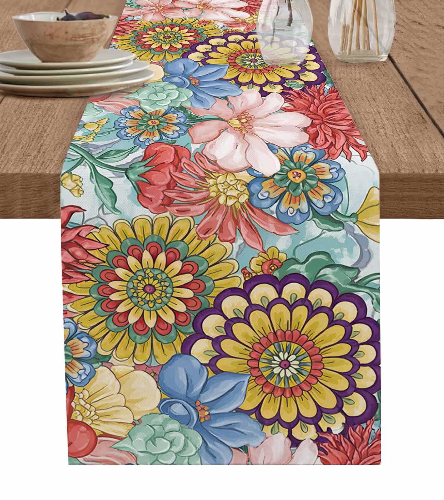 Boho Floral Table Runner Bohemia Country Colorful Mandalas Flower ...