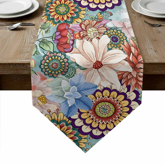 Boho Floral Table Runner Linen Burlap Table Runner 120 Inches Long ...