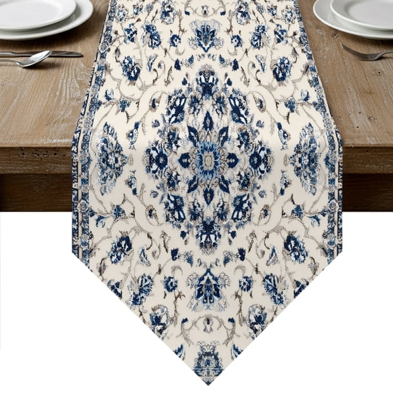 Boho Floral Table Runner Linen Burlap Table Runner 48 Inches Long ...
