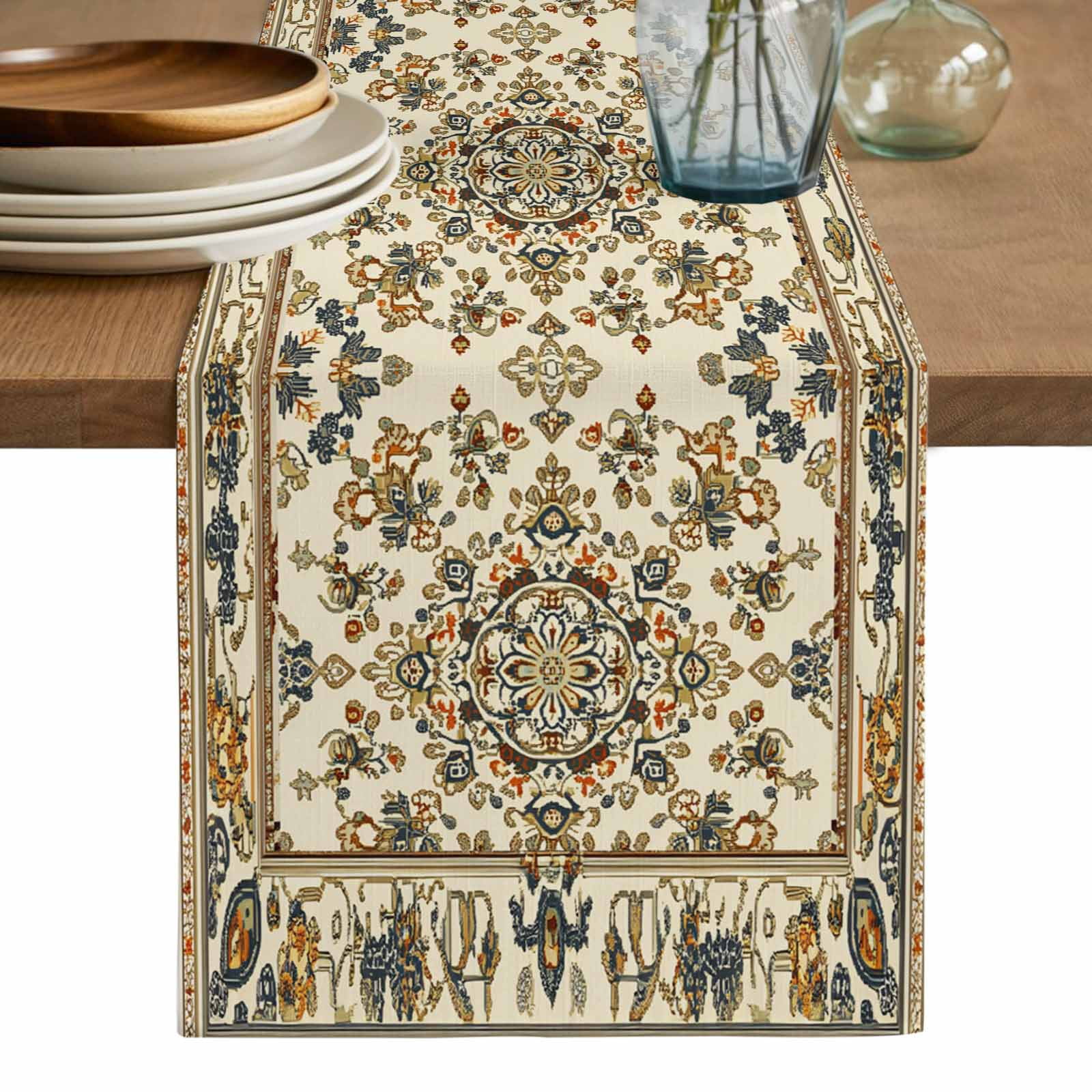 Boho Floral Table Runner, Modern Abstract Ethnic Tribal Patterns ...