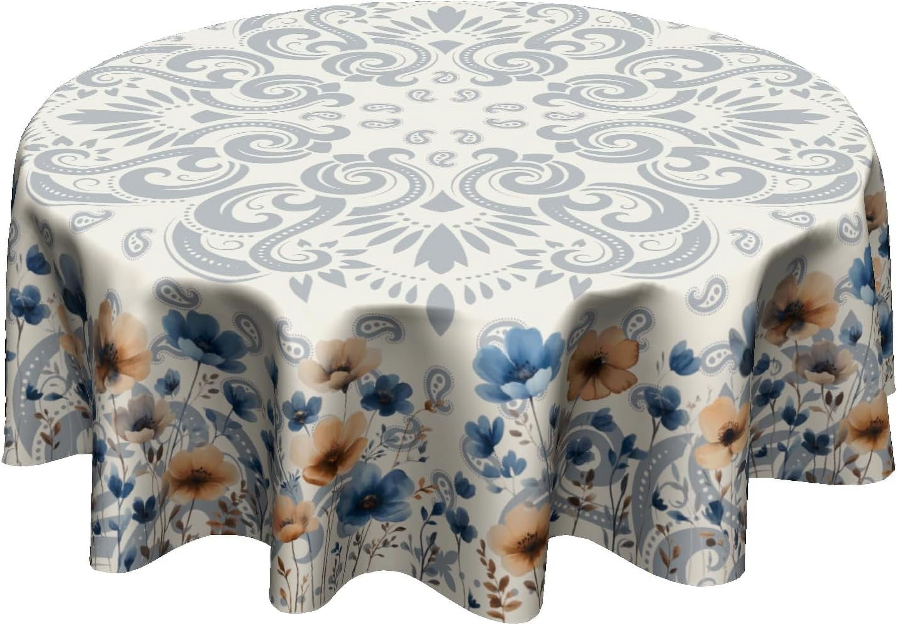 Boho Floral Tablecloth Round 60 Inch Wild Flower Circular Table Cover ...