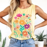 Boho Floral Tank Top for Women Colorful Wildflower Graphic Tank Cute ...