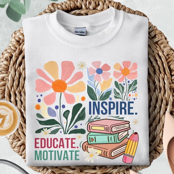 Boho Floral Teacher Shirt Inspire Educate Motivate Teacher Books Shirt ...