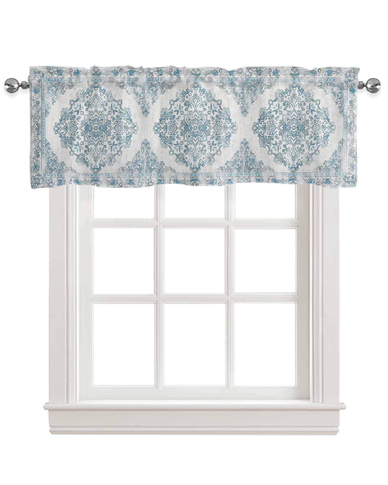 Boho Floral Teal Linen Curtain Valance for Bedroom/Bathroom/Kitchen ...