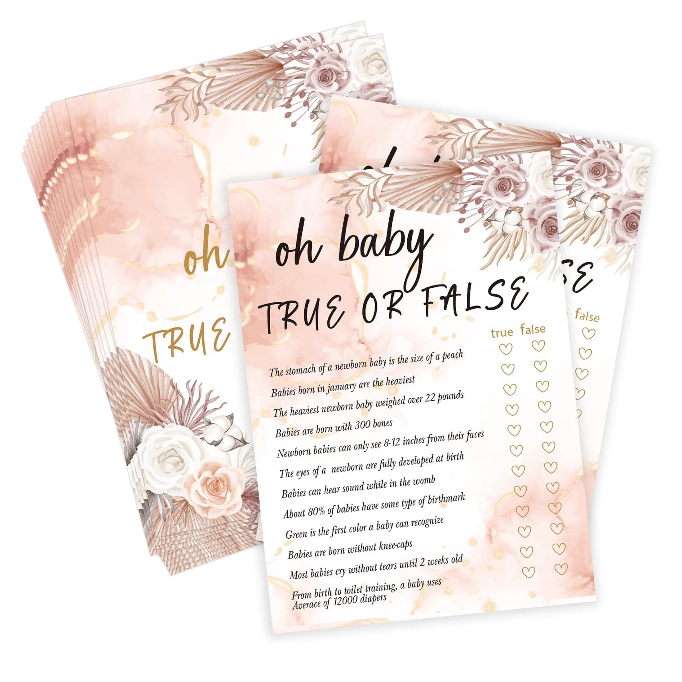 Boho Floral True or False Baby Shower Game Set - 30 Engaging Game Cards ...