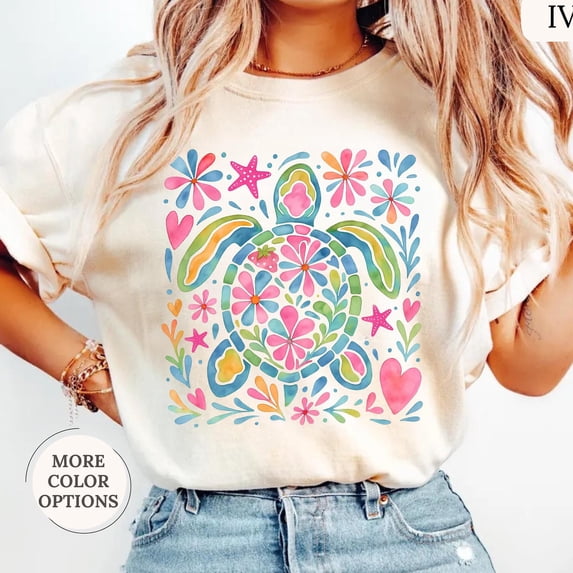 Boho Floral Turtle Shirt Ocean Lover Aesthetic Turtle Shirt Woman ...