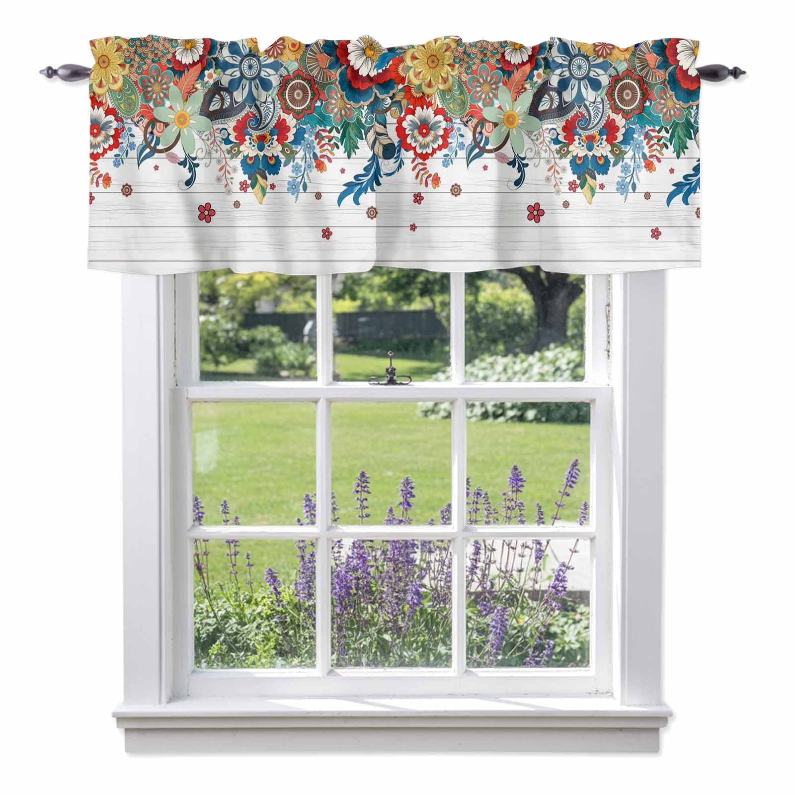 Boho Floral Valances for Windows Abstract Bohemian Bloom Flower ...