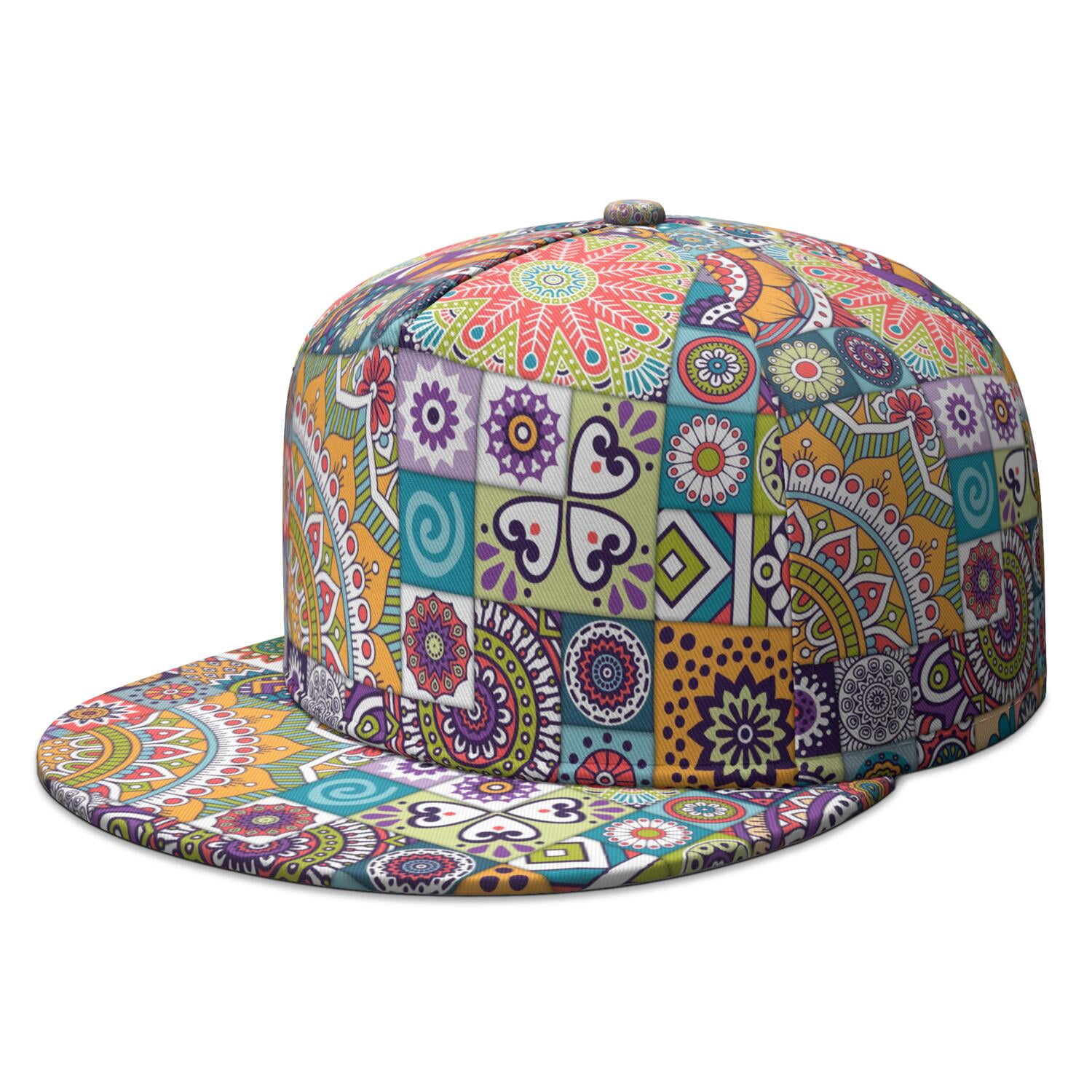 Boho Floral Vintage Snapback Hat - Adjustable Flat Brim Baseball Cap ...