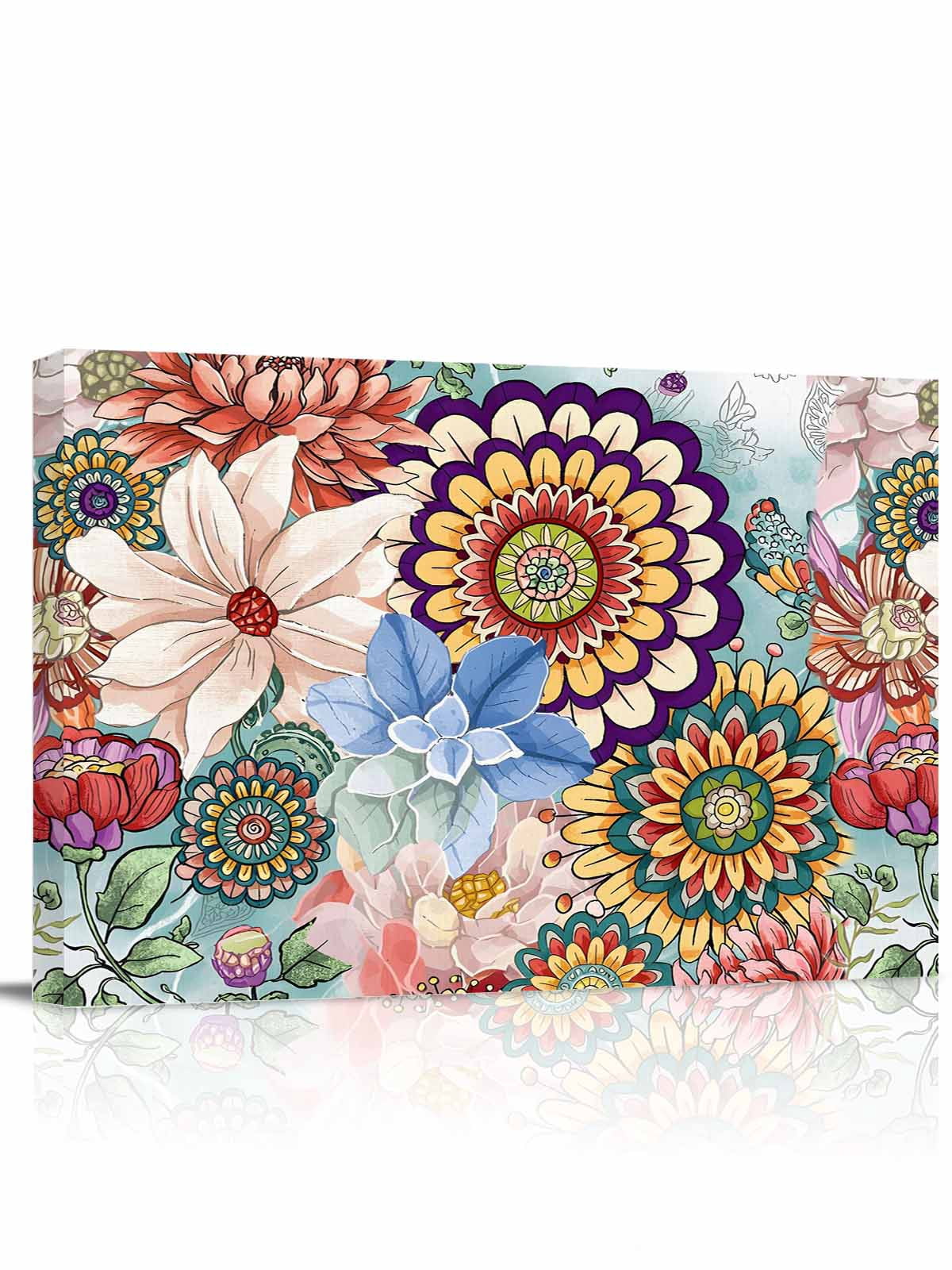 Boho Floral Wall Art for Living Room,Canvas Picture Wall Decor for ...