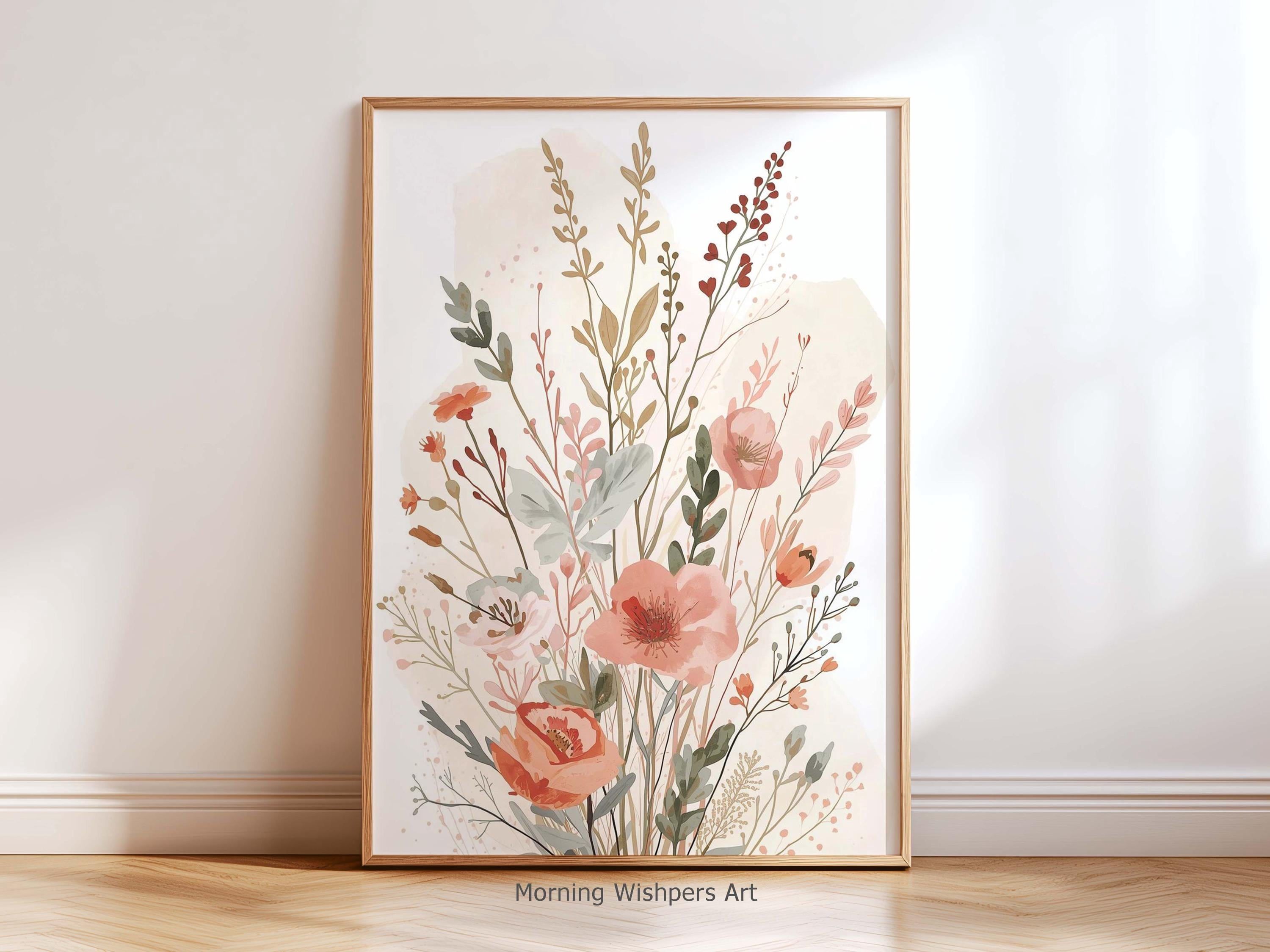 Boho Floral Wall Poster Neutral Botanical Poster Minimalist Wildflower ...