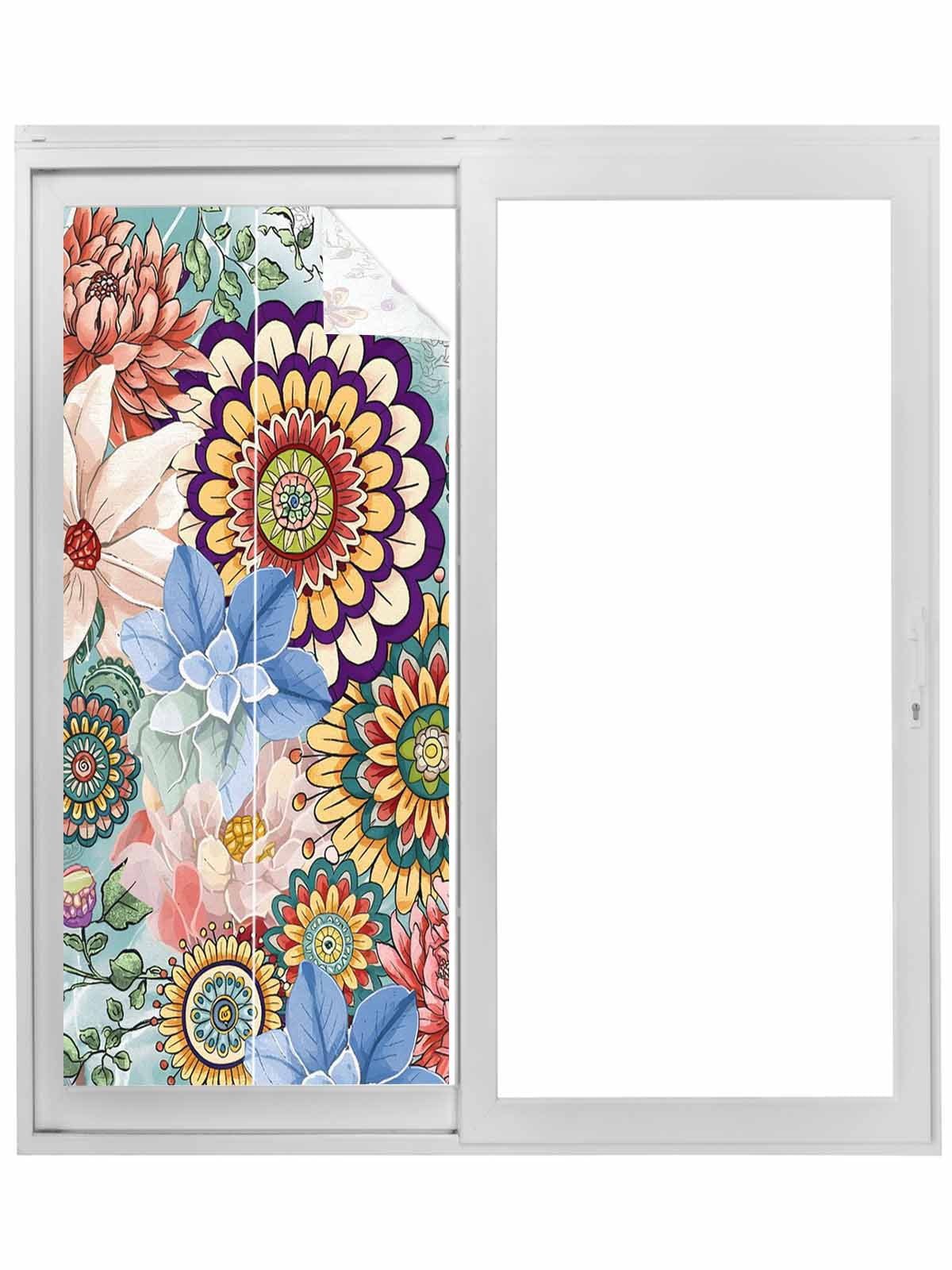Boho Floral Window Privacy Film, Bohemia Colorful Mandalas Botanical ...