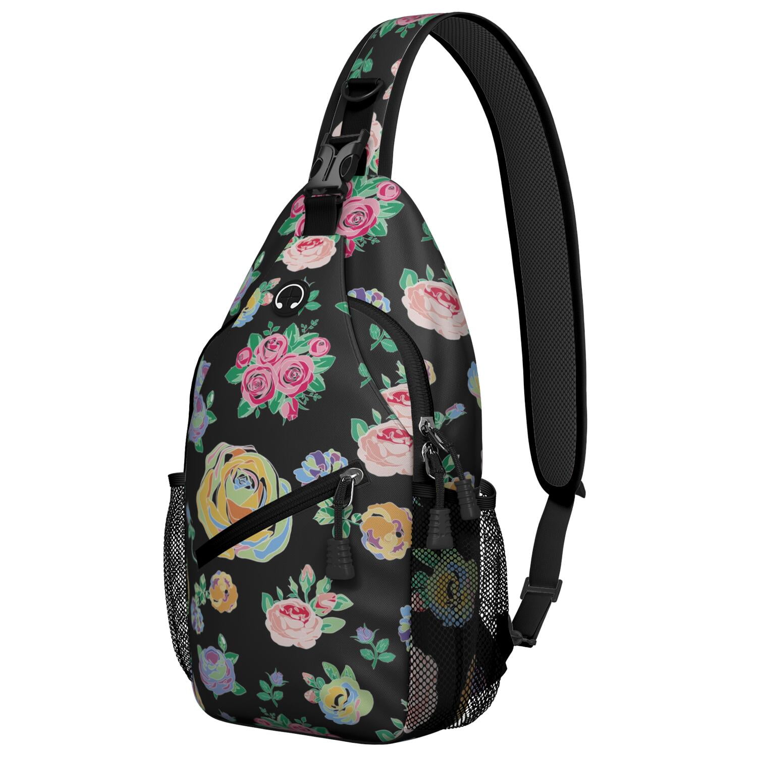 Boho Floral and Skull Sling Backpack, Artistic Botanical Crossbody ...
