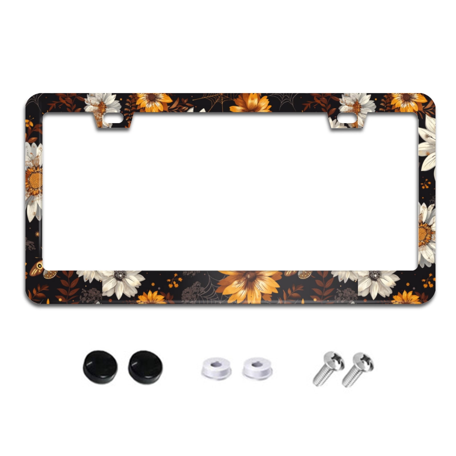 Boho Floral with Spider Web Moth License Plate Frames for Women Men Car ...