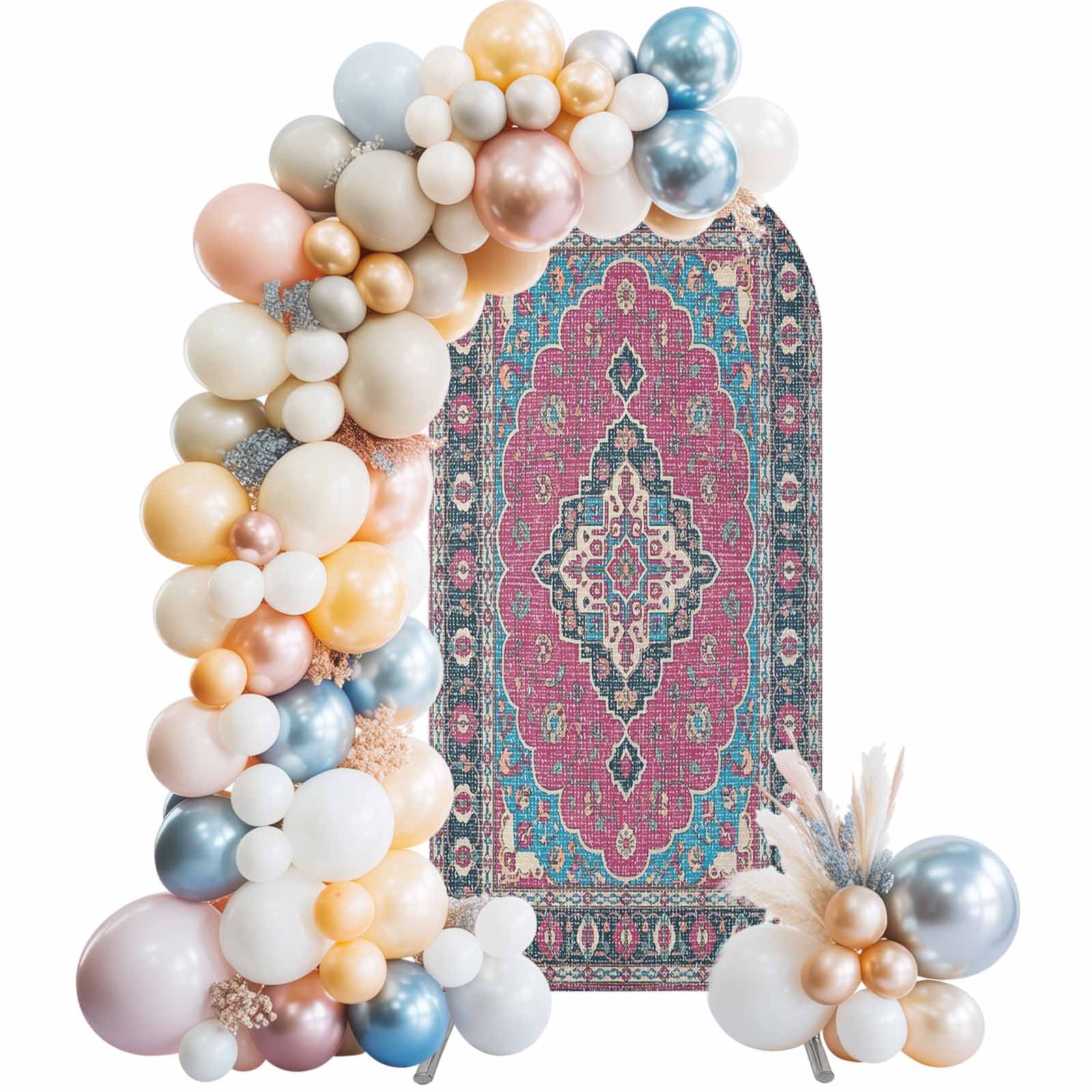 Boho Flower Arch Backdrop Cover 4 FT Blue Pink Bohemia Geometric Tribal ...
