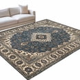 Boho Flower Area Rug, Khaki Blue Bohemia Geometric Tribal Ethnic Non ...