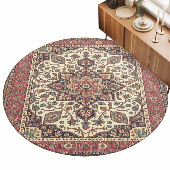 Boho Flower Area Rug, Retro Brown Bohemia Geometric Tribal Ethnic Non ...