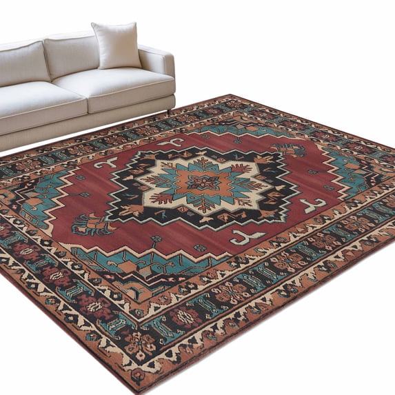 Boho Flower Area Rug, Vintage Brown Bohemia Geometric Tribal Ethnic Non ...