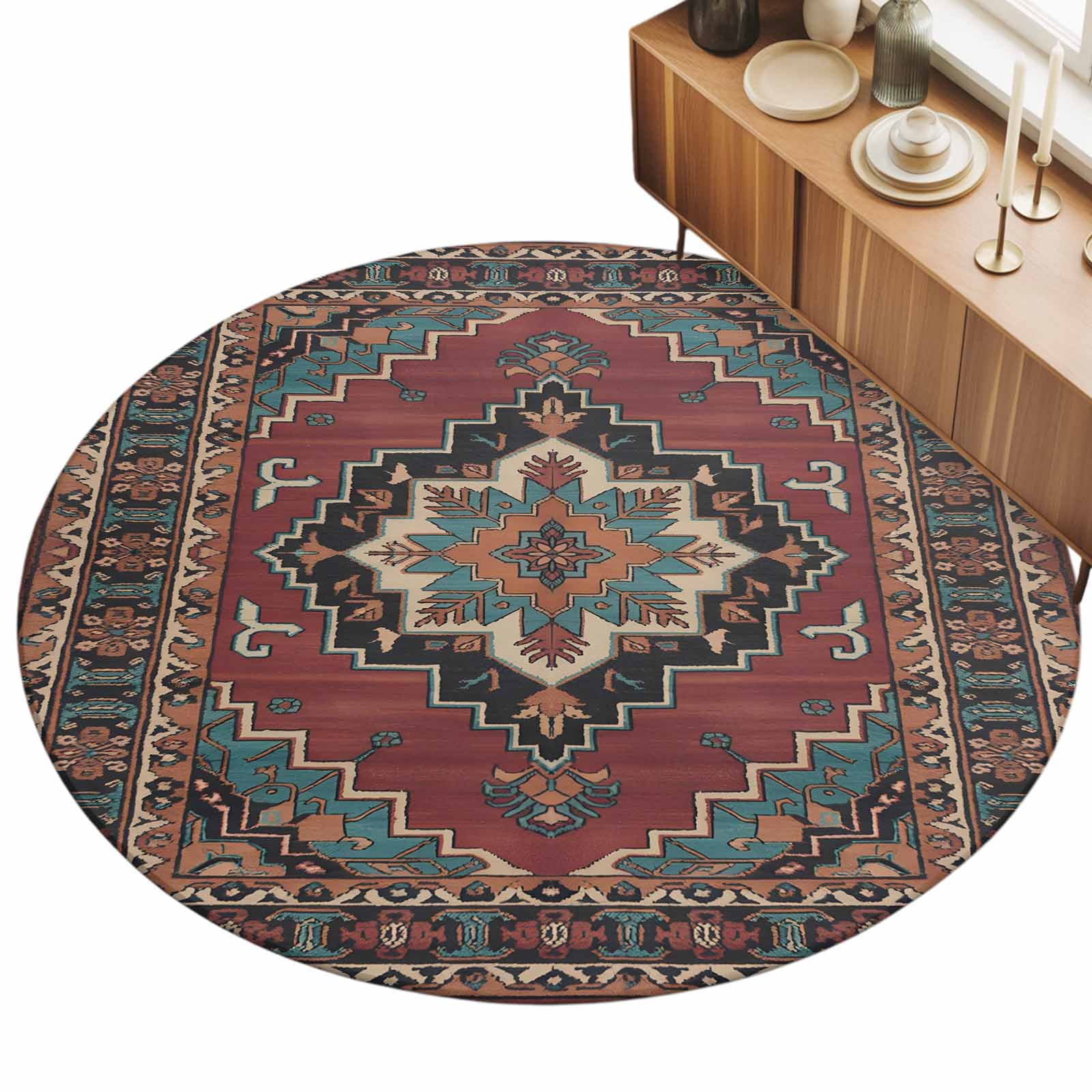 Boho Flower Area Rug, Vintage Brown Bohemia Geometric Tribal Ethnic Non ...