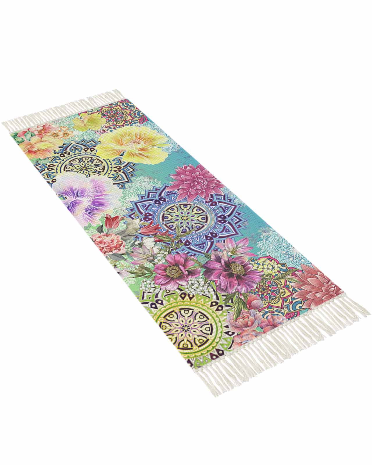 Boho Flower Bathroom Runner Rug 2'x6'Washable Woven Area Rug, National ...