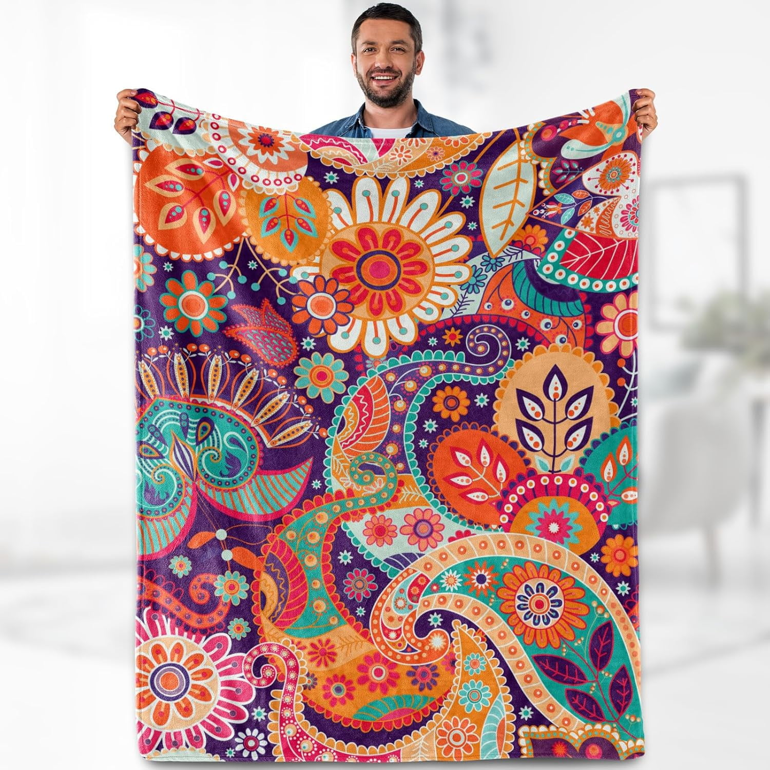 Boho Flower Blanket Gifts for Women - Bohemian Art Floral Abstract ...