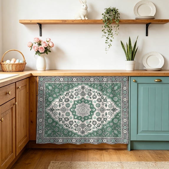 Boho Flower Cabinet Curtains 28" W x 35" L Green Gray Bohemia Geometric ...