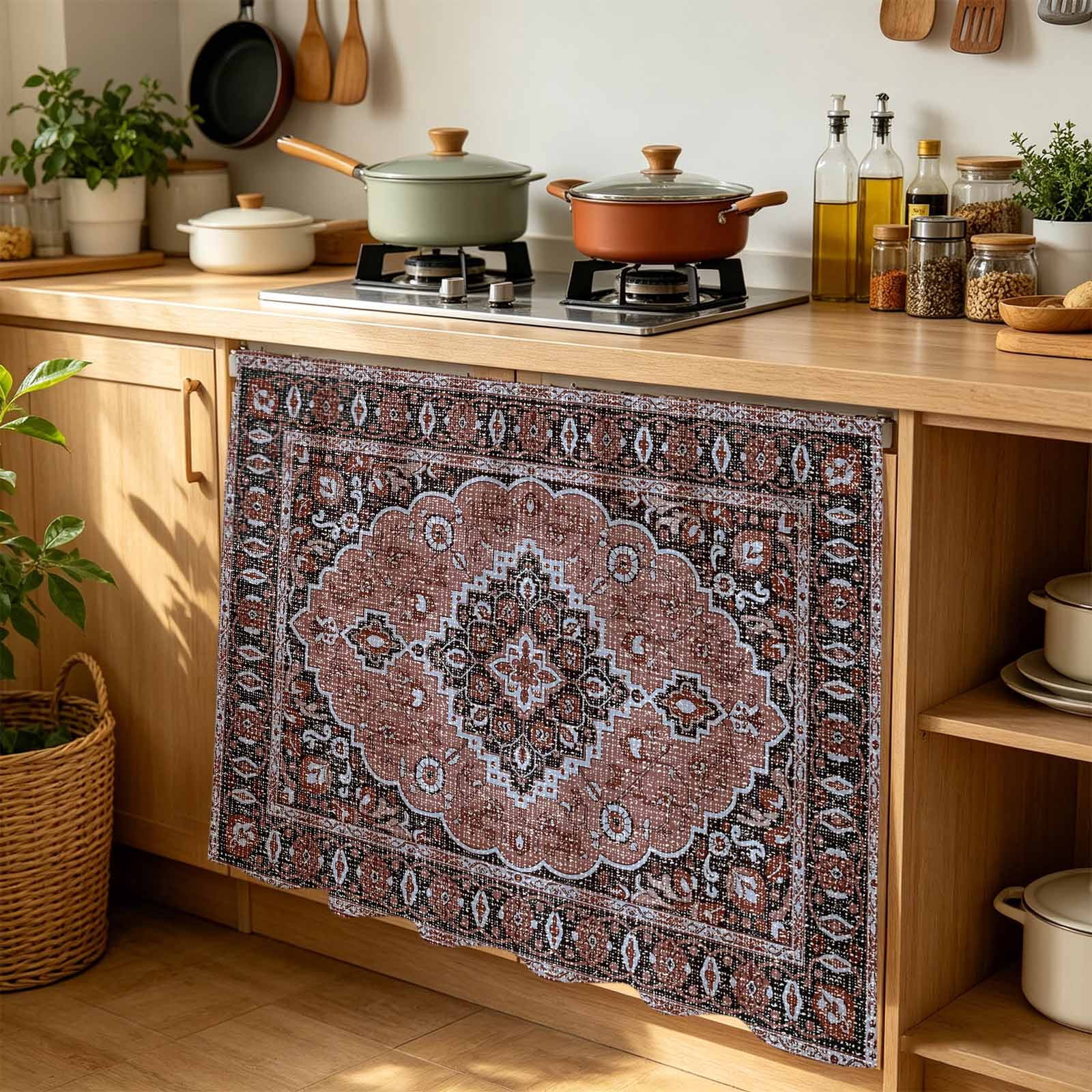 Boho Flower Cabinet Curtains 35" W x 35" L Red Bohemia Geometric Tribal ...