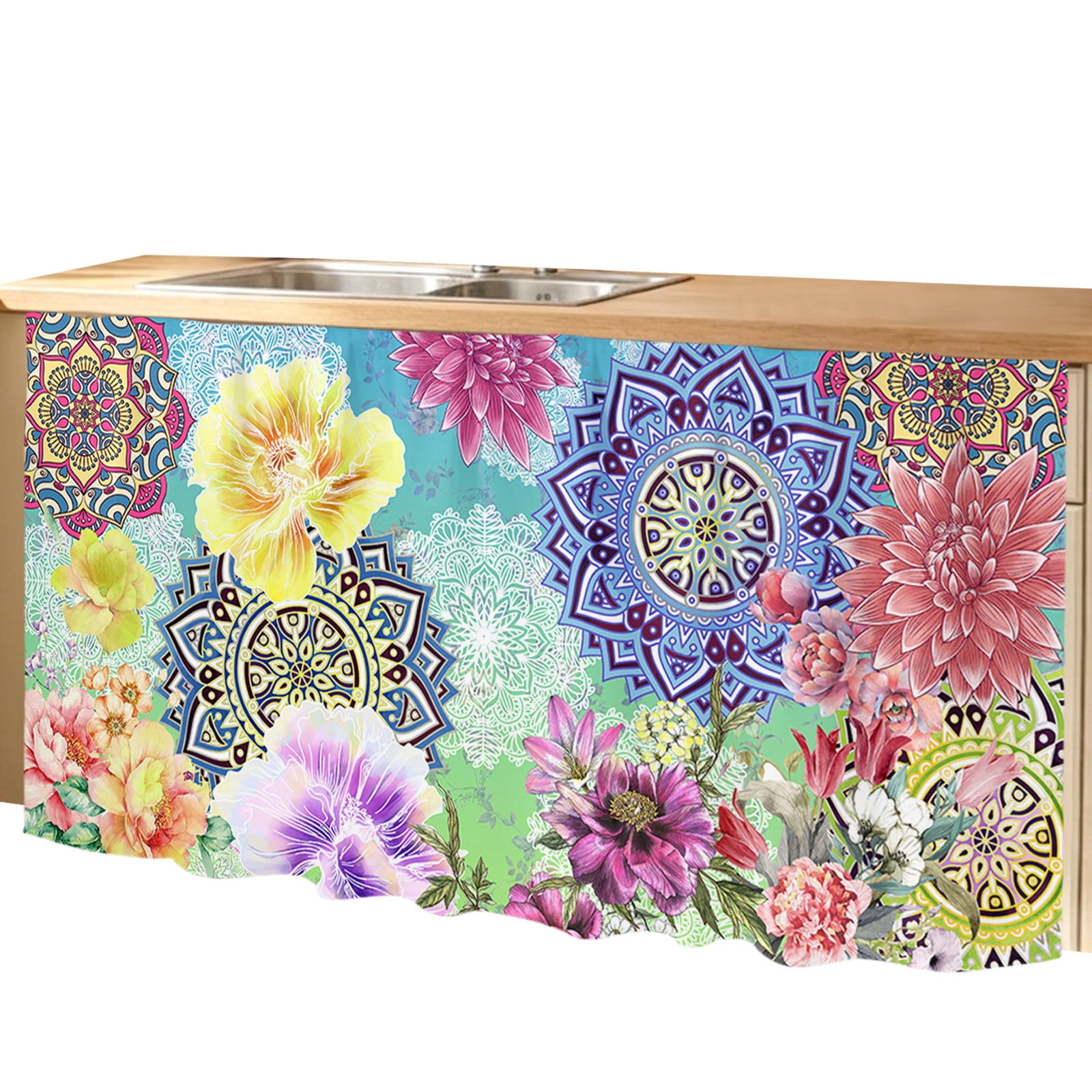 Boho Flower Cabinet Curtains National Style Peony Orchids Sink Skirt ...
