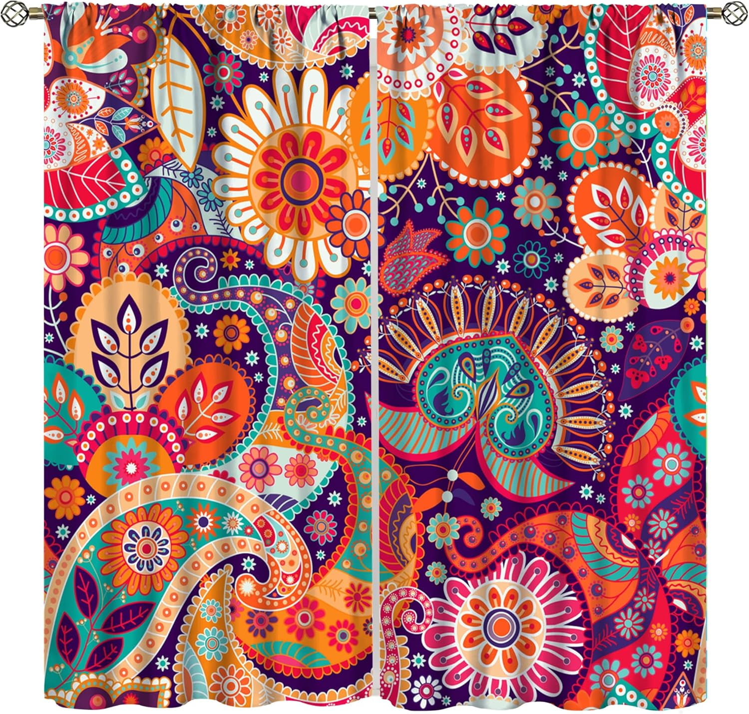 Boho Flower Curtains for Living Room, Vintage Paisley Floral Window ...