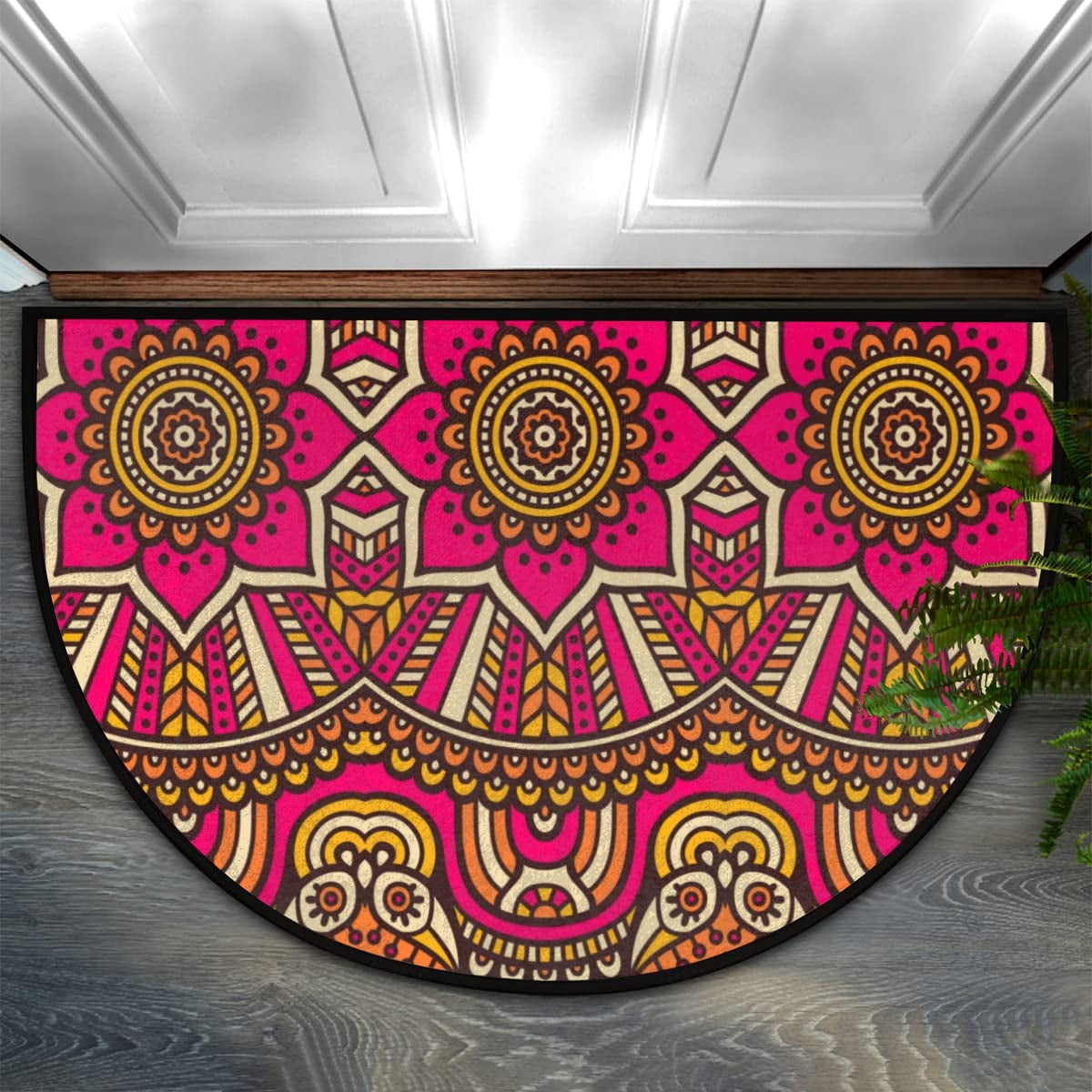 Boho Flower Ethnic Style Half Round Door Mat Mandala Half Circle Area ...