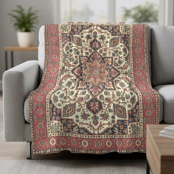 Boho Flower Fleece Throw Blanket Retro Brown Bohemia Geometric Tribal ...