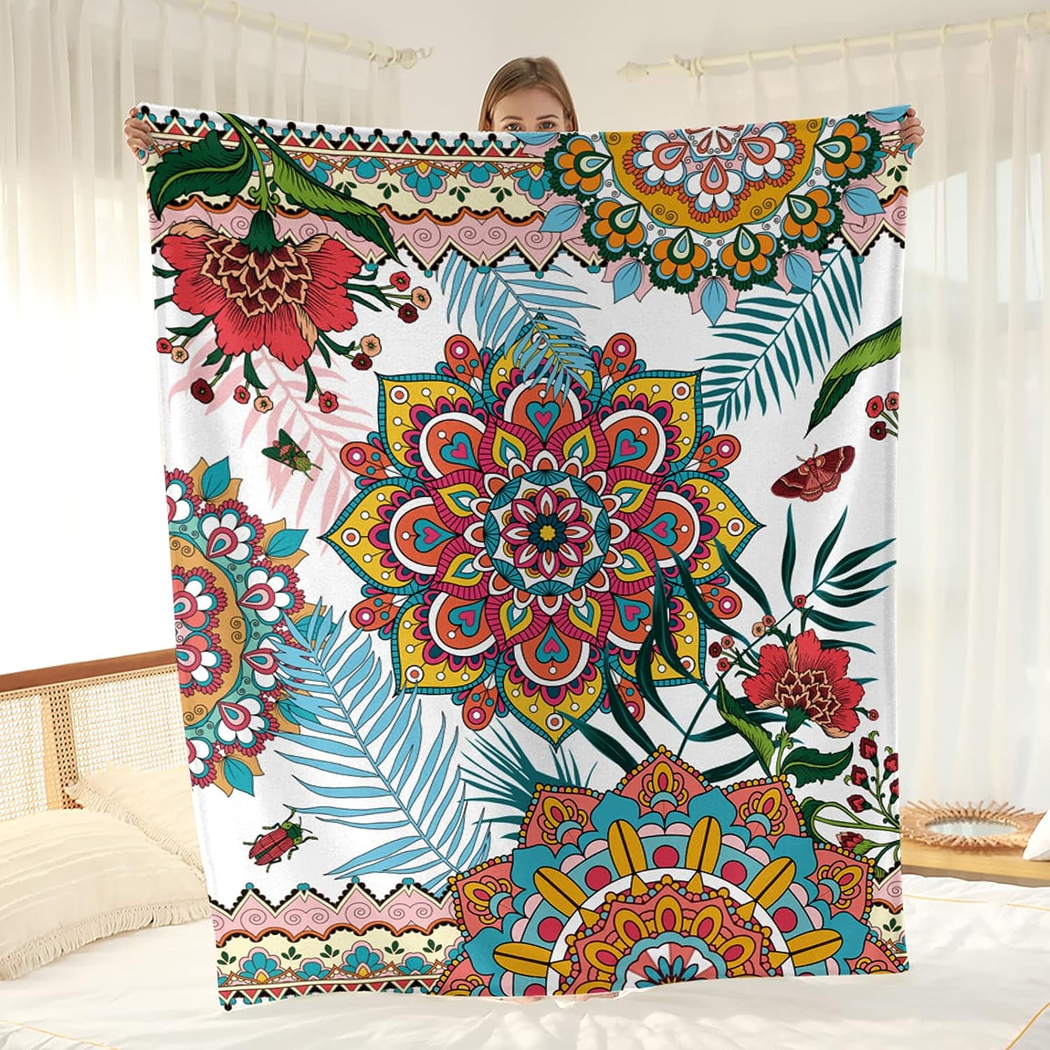 Boho Flower Floral Blanket Bohemian Colorful Flowers Decor Gifts for ...