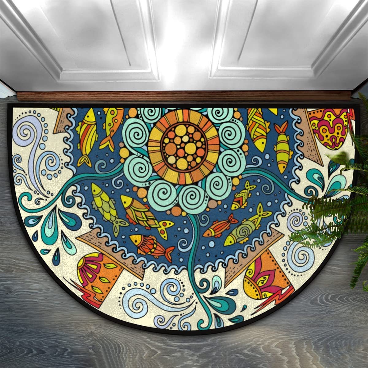 Boho Flower Floral Half Round Door Mat Bohemia Mandala Half Circle Area ...