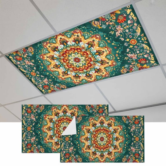 Boho Flower Fluorescent Light Covers, Yellow Green Bohemian Colorful ...