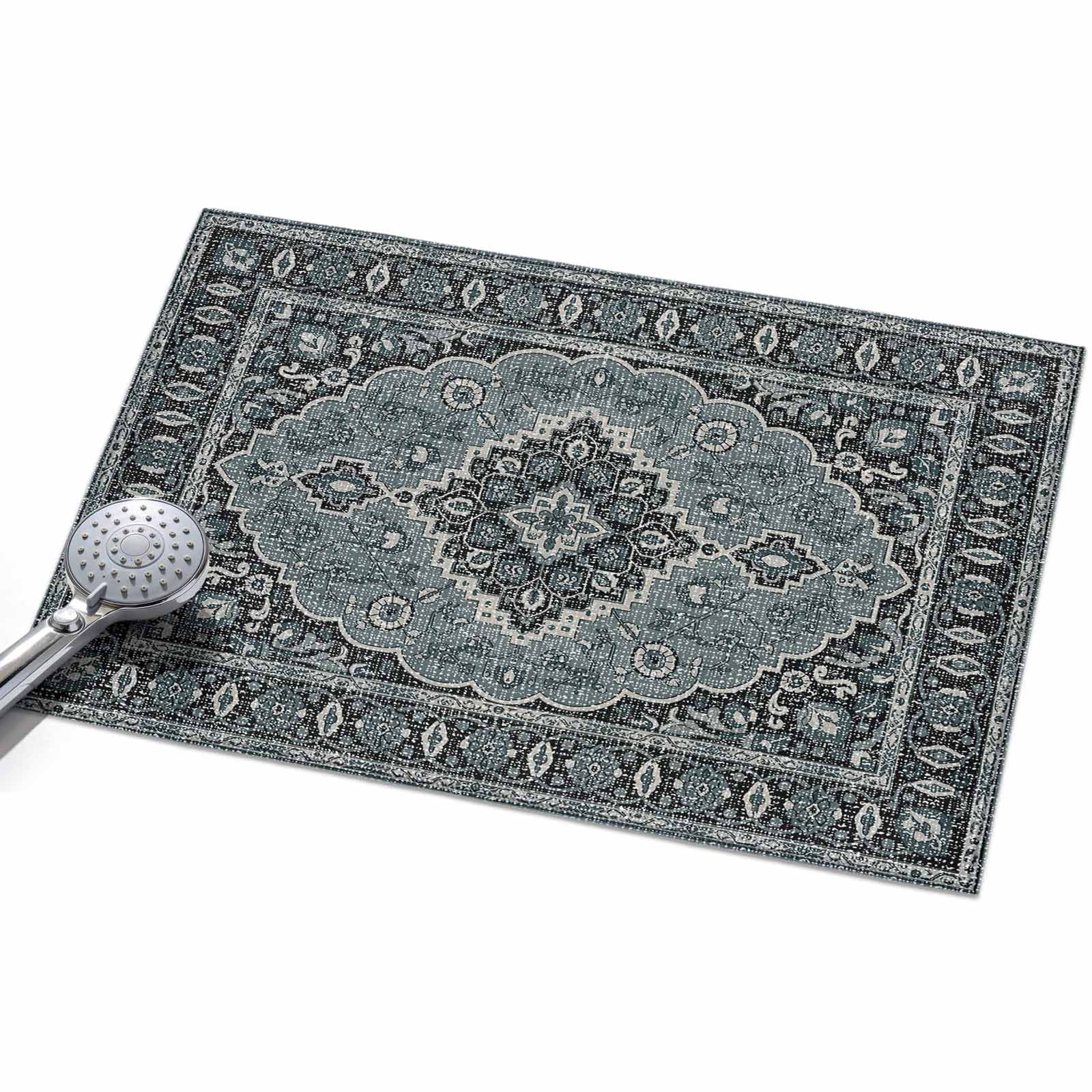 Boho Flower Front Door Rugs 2x3ft Blue Bohemia Geometric Tribal Ethnic ...