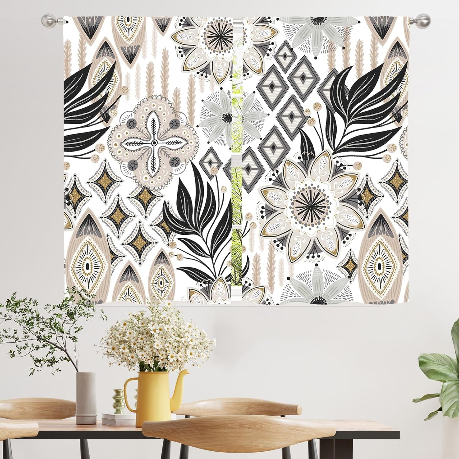 Boho Flower Kitchen Curtains 39 Inch Length for Small Window Treatments ...