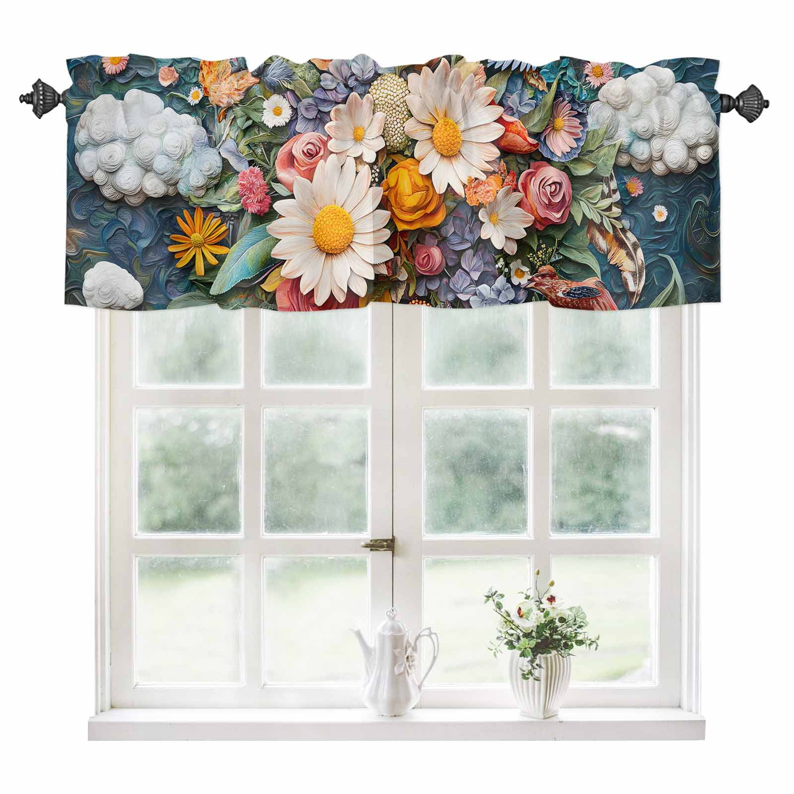 Boho Flower Kitchen Valances for Windows 42x12 Inch Kitchen Curtains ...