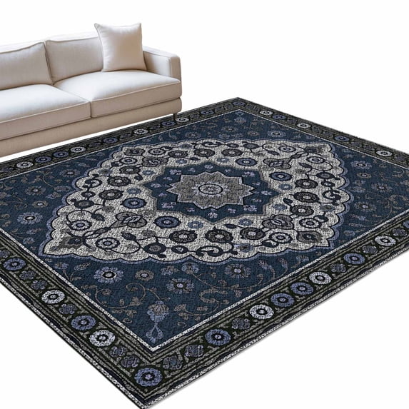 Boho Flower Large Area Rugs 8x10ft Navy Blue Bohemia Geometric Tribal ...