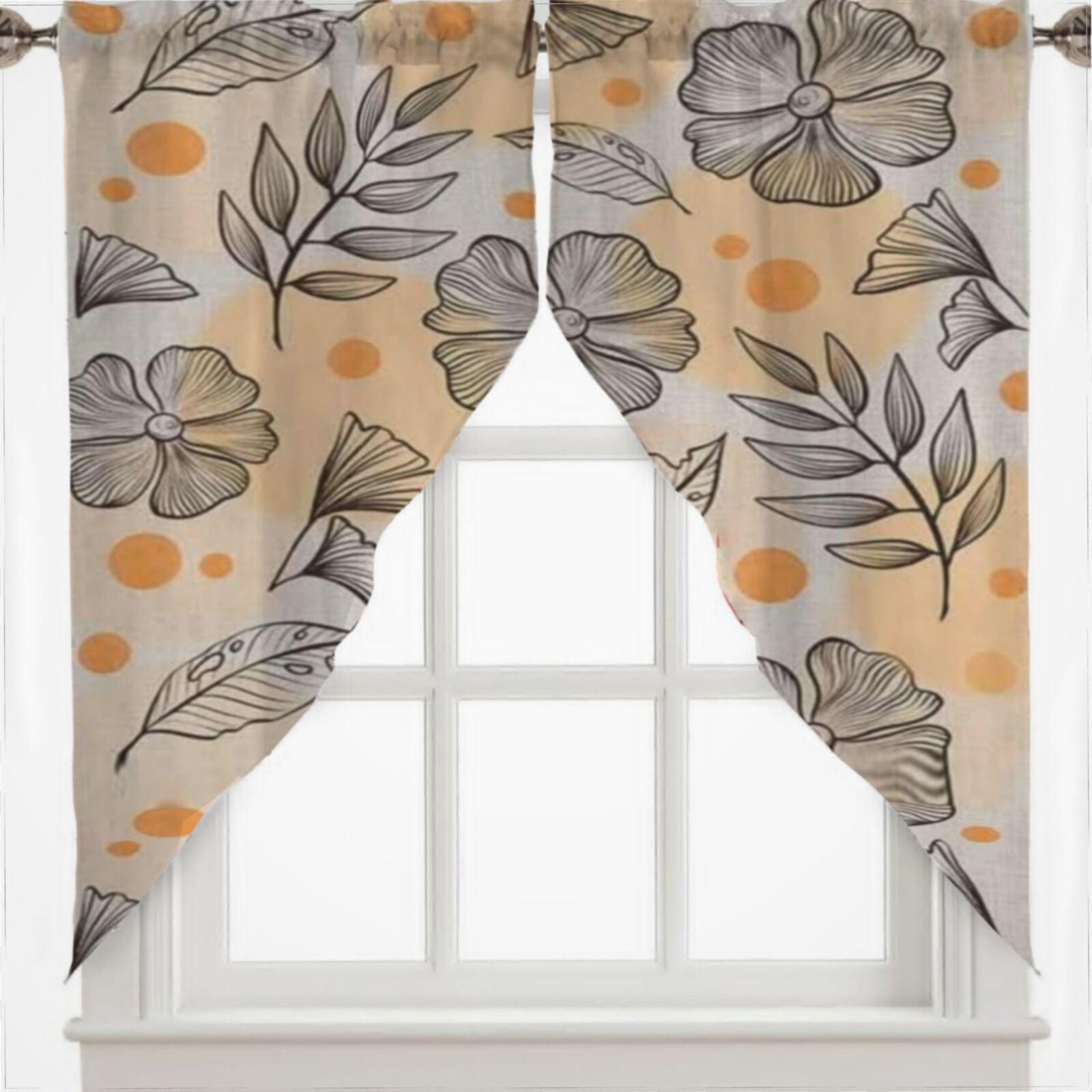 Boho Flower Leaf French Swag Valances For Windows 2 Pack For Kitchen ...