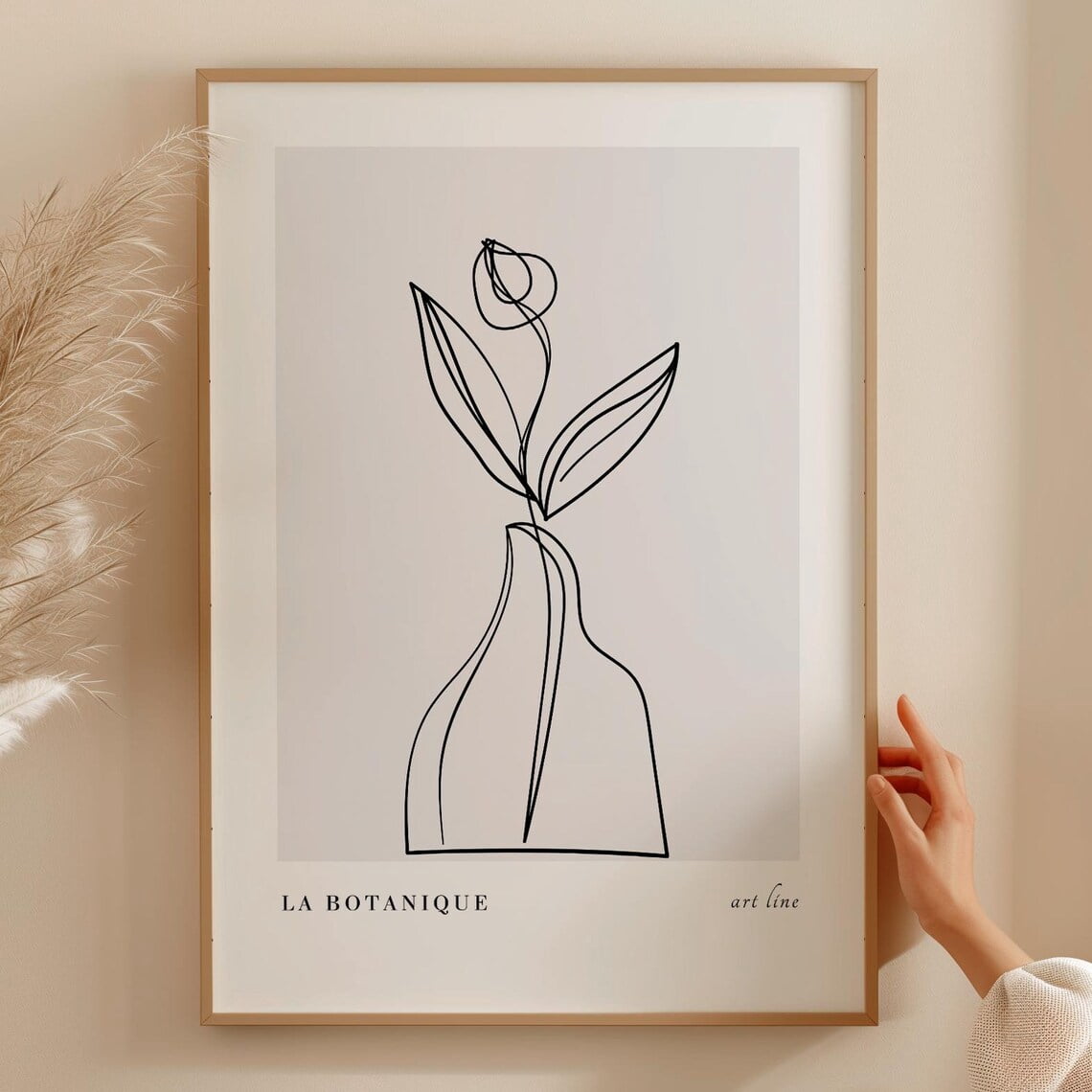 Boho Flower Line Art Print, Neutral Botanical Print, Botanical Wall Art ...