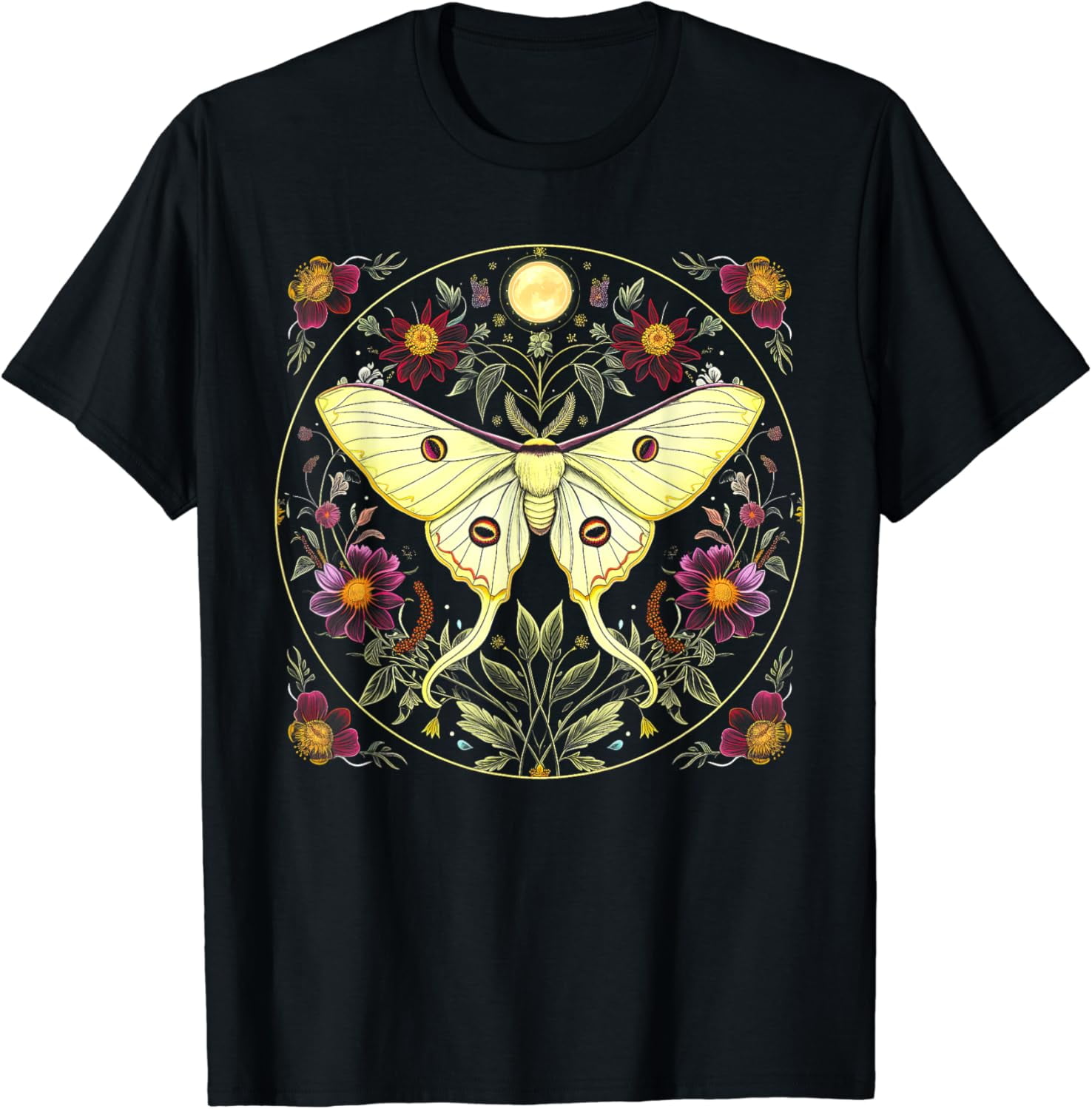 Boho Flower Luna Moth Cottagecore Celestial Witchy Moon Moth T-Shirt ...