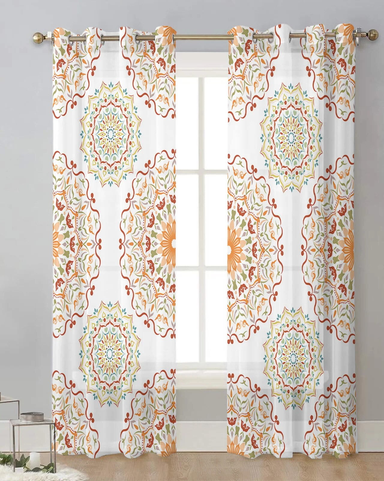 Boho Flower Mandala White Tulle Living Room ration Transparent Sheer ...