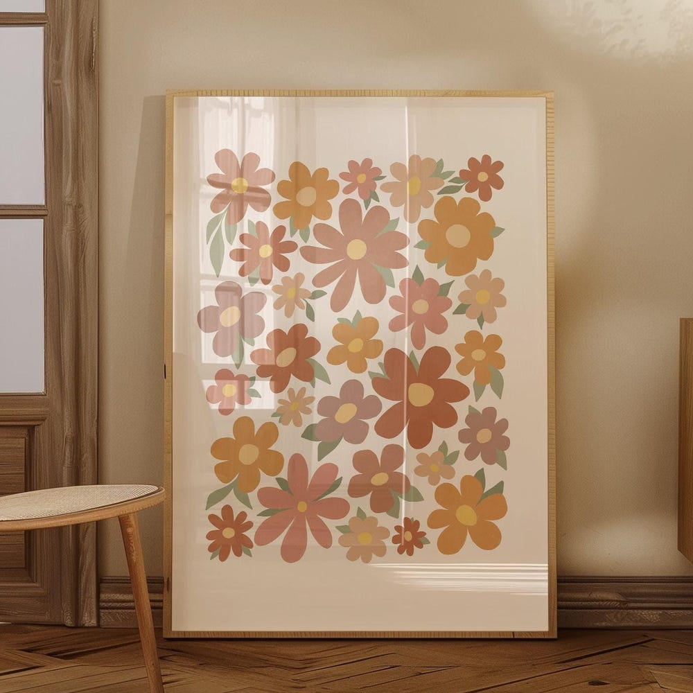 Boho Flower Market Print Art Earth Tones Print Floral Illustration ...