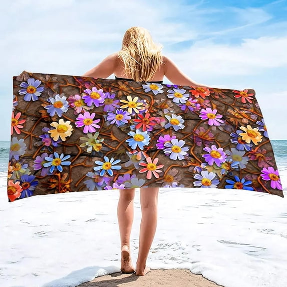 Boho Flower Microfiber Sand Free Beach Towel Thin Quick Dry Super ...