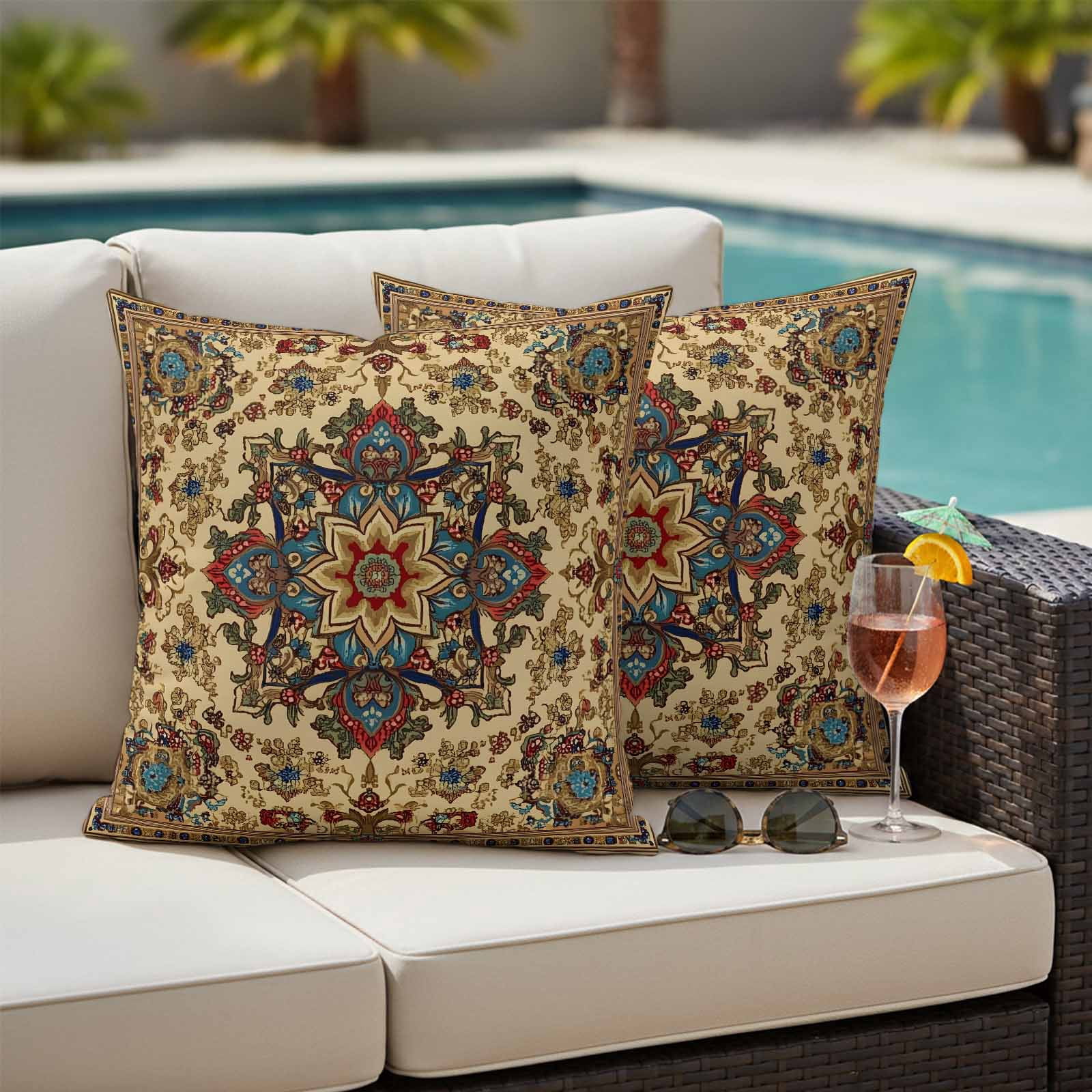Boho Flower Outdoor Pillow Covers 24x24 Inch Throw Pillow Covers Set of ...