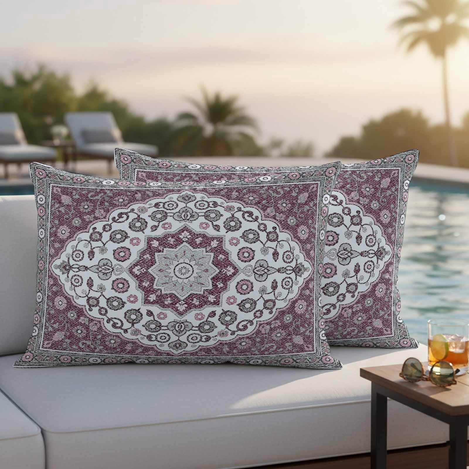 Boho Flower Outdoor Waterproof Throw Pillow Covers Set of 2, 20"x12 ...