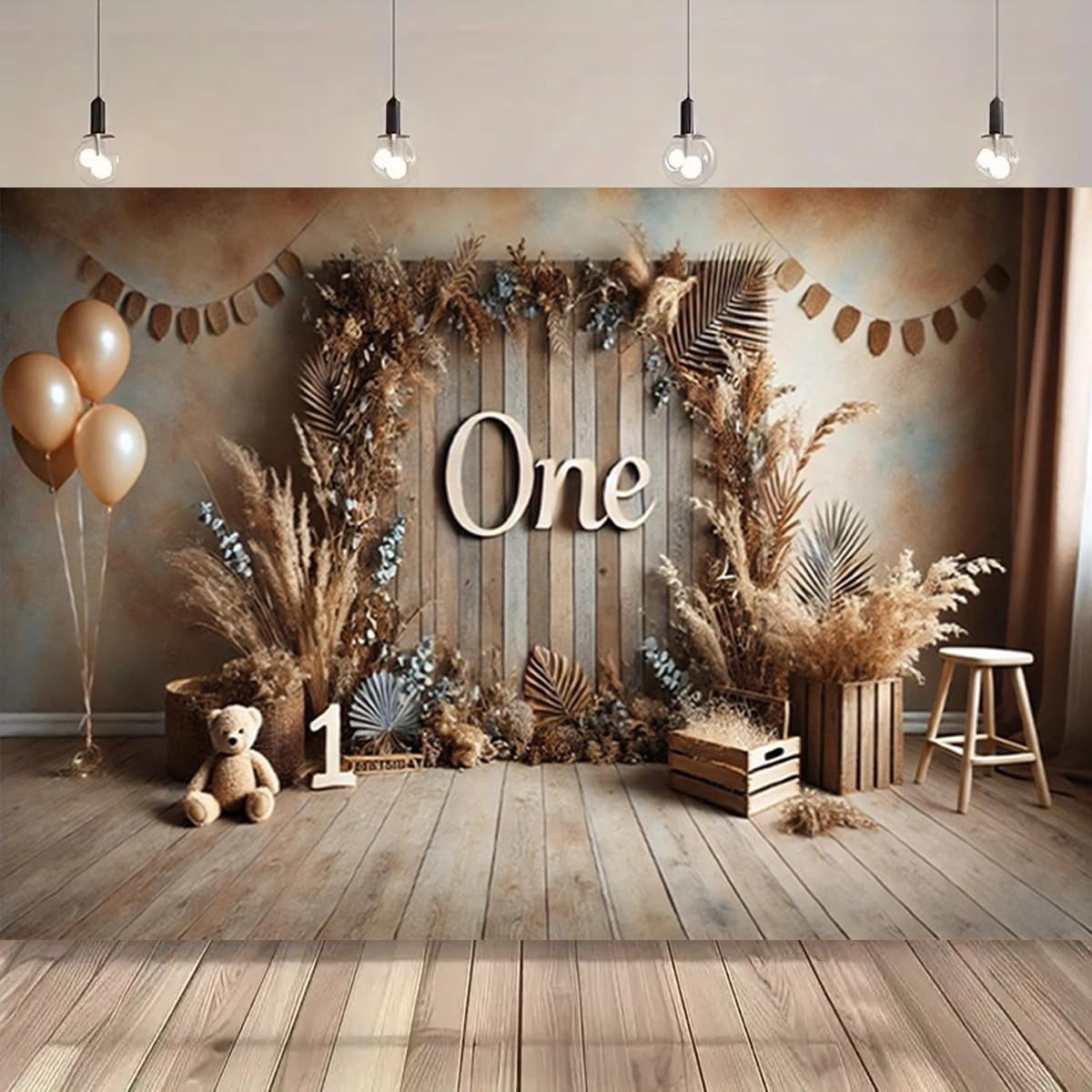 Boho Flower Pampas Grass Backdrop Toys Bear Children Portrait ...