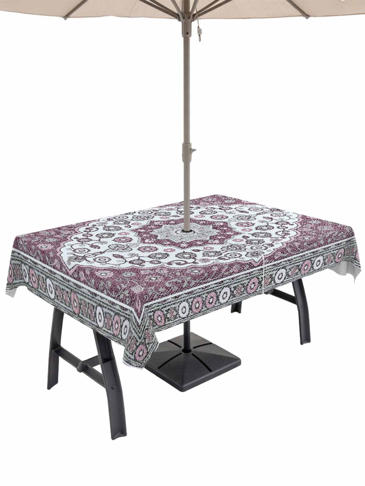 Boho Flower Rectangle Outdoor Tablecloth with Umbrella Hole Pink Purple ...